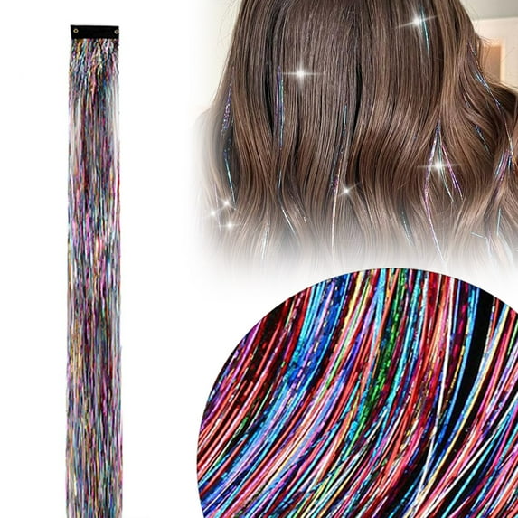 Clip In Hair Tinsel Extensions Glitter Hair Strands Snap Clip Synthetic ...