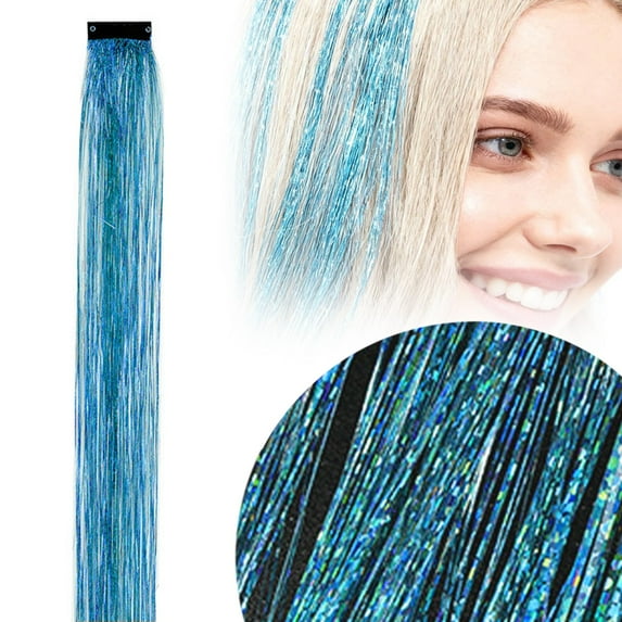 Clip In Hair Tinsel Extensions Glitter Hair Strands Snap Clip Synthetic ...