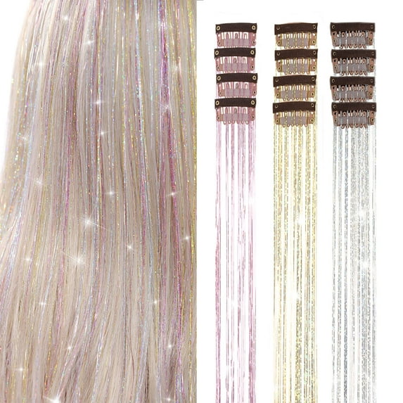 Clip in Hair Tinsel Packs of 12Pcs Hair Tinsel Heat Resistant 20.5 Inch ...