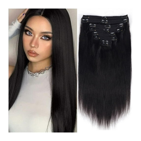Clip In Human Hair Extensions, Real Remy Thick Straight Clip Ins Black ...