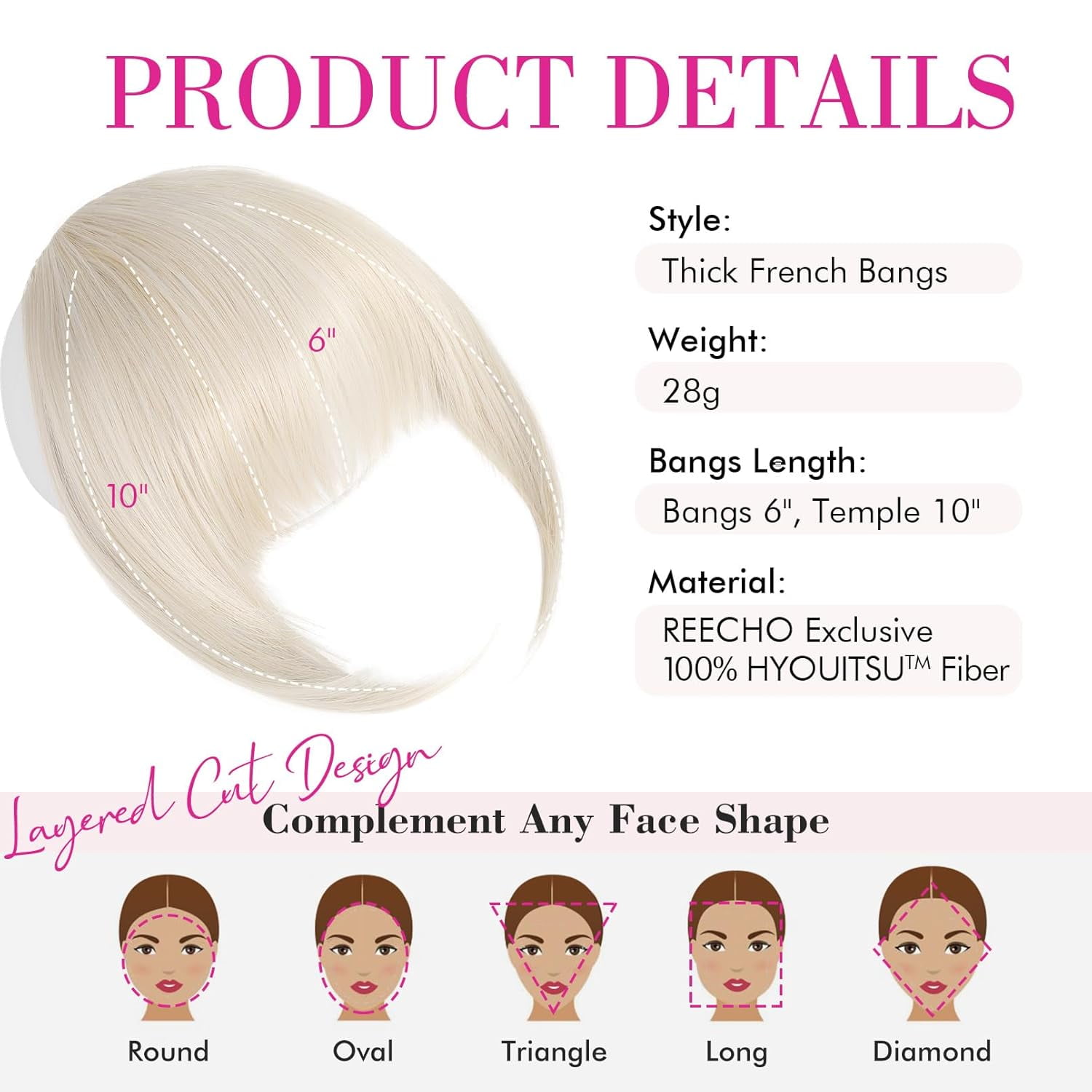Clip In Bangs, 3 Secure Clips In Blunt Cut Bangs, Synthetic Fake Bangs ...