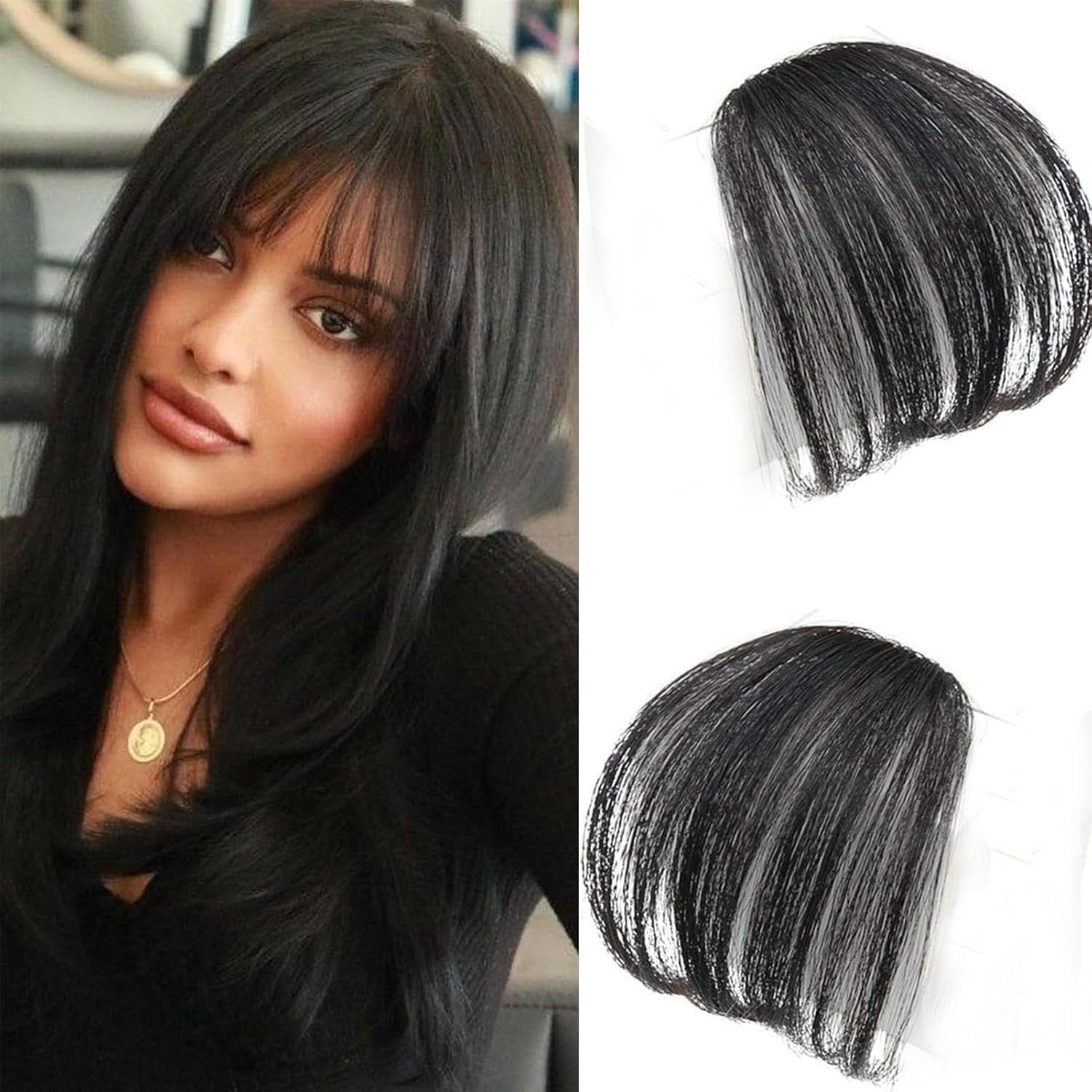 Clip In Bangs Human Hair Bangs Hair Clip Natural Black Clip On Bangs ...