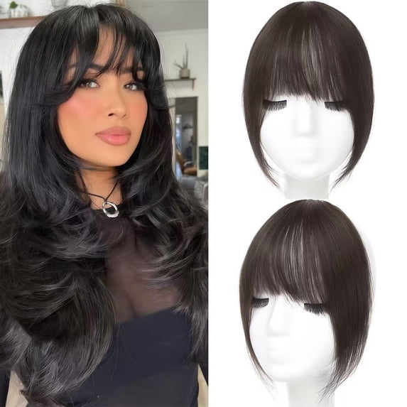Clip In Bangs Real Human Hair Wispy French Black Curtain Fringe with ...