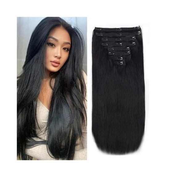 Clip In Hair Extension 100% Remy Human Hair 120Grams 1B Clip On Hair ...