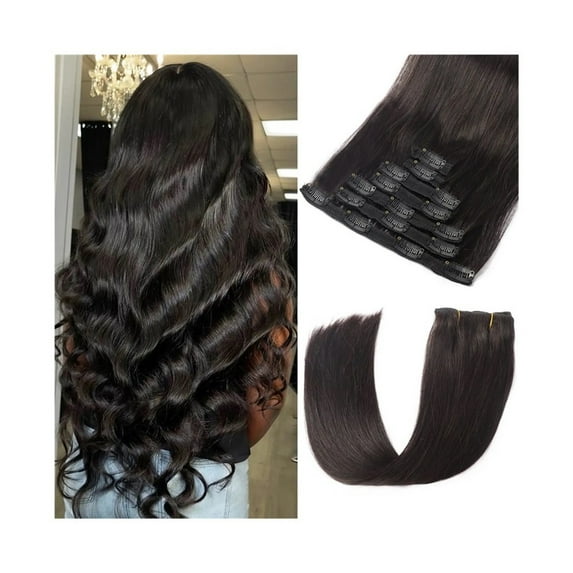 Clip In Hair Extensions #1B Double Weft 120g 8pcs Thick Straight Real ...