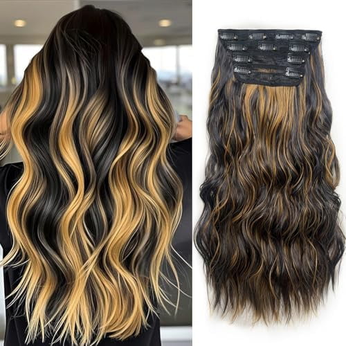 Clip In Hair Extensions 22 Inch Wavy 4 count Set (200g Thick) for Daily ...