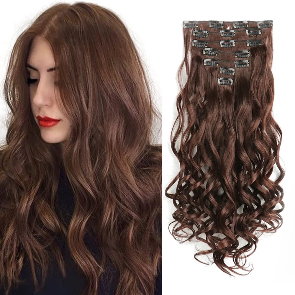 Clip In Hair Extensions 7 PCS Full Head 22 Inch Long Curly Wavy ...