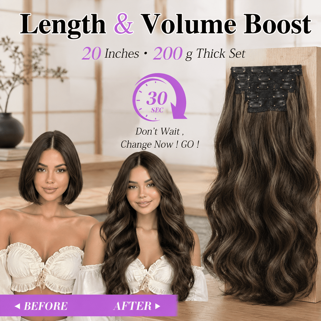 Clip In Hair Extensions Black Mix Blonde 20 Inch Long Loose Wavy ...