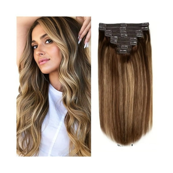 Clip In Hair Extensions Human Hair 8Pcs/Set 18 Clips Thin Full Head ...