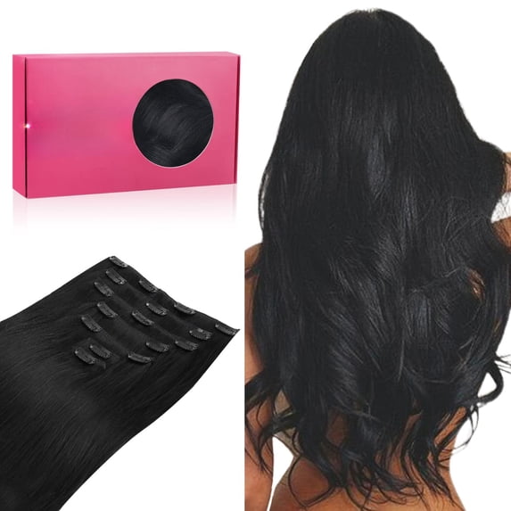Clip In Hair Extensions Real Human 12 Inch 80g 7remy Jet Black Straight ...