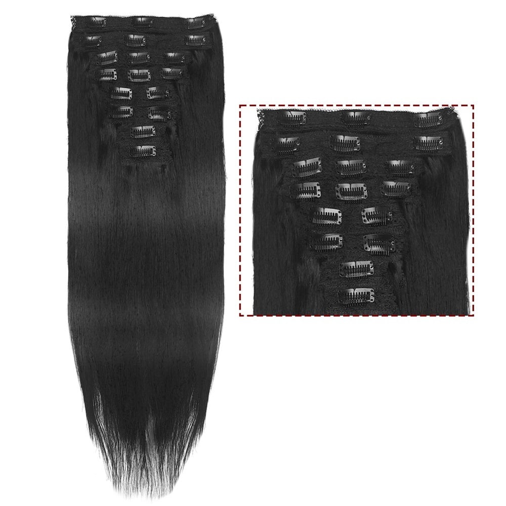 Clip Ins Straight Human Hair Extensions 8pcs 10A Brazilian Virgin Human ...