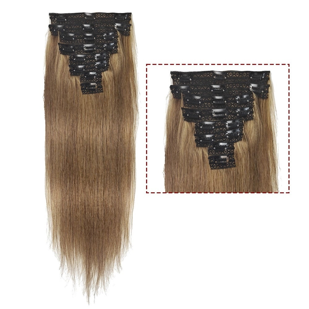 Clip Ins Straight Human Hair Extensions 8pcs 10A Brazilian Virgin Human ...