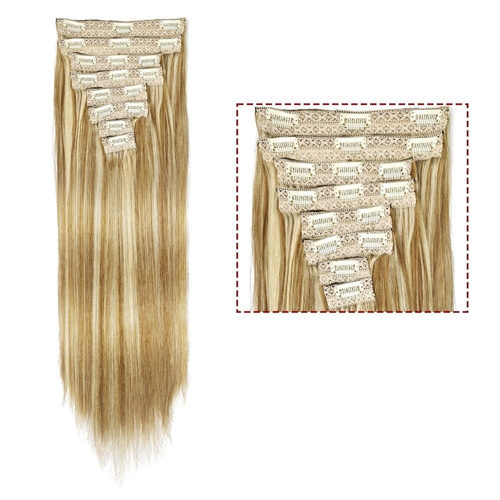 Clip Ins Straight Human Hair Extensions 8pcs 10A Brazilian Virgin Human ...