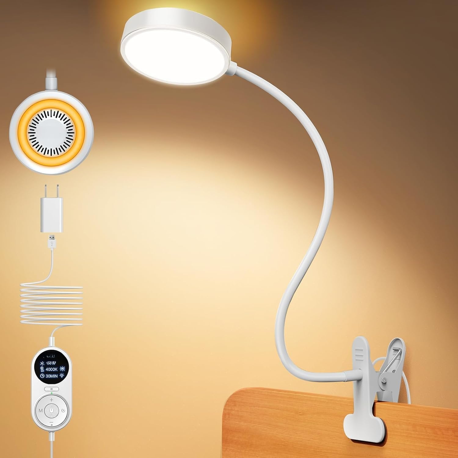 Clip Light, 72 LEDs Clip Lamp with Night Light, 3 Colors & 5 Brightness ...