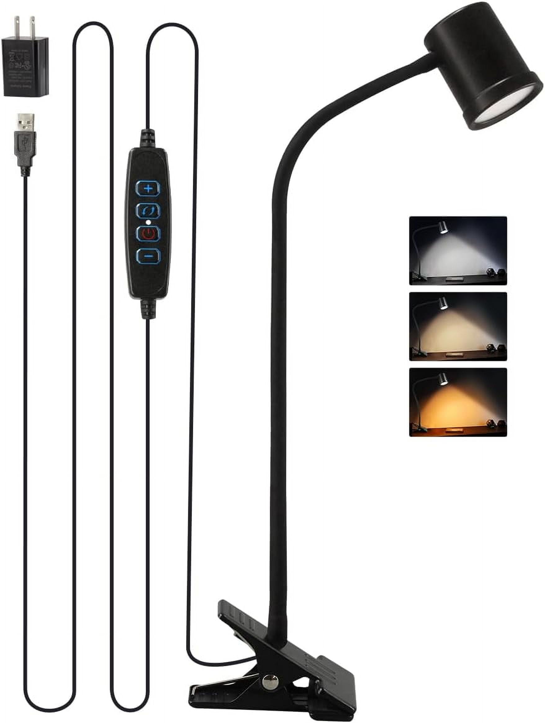 Clip on Light Reading Light, 3 Color Modes LED Desk Lamp, 10-Level ...