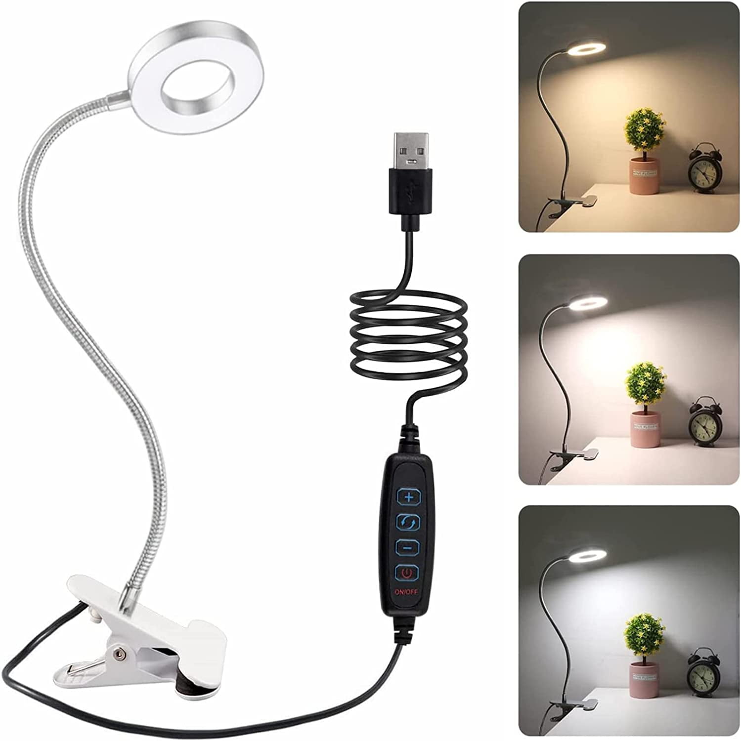 Clip on Light Reading Lights , 48 LED USB Desk Lamp with 3 Color Modes ...