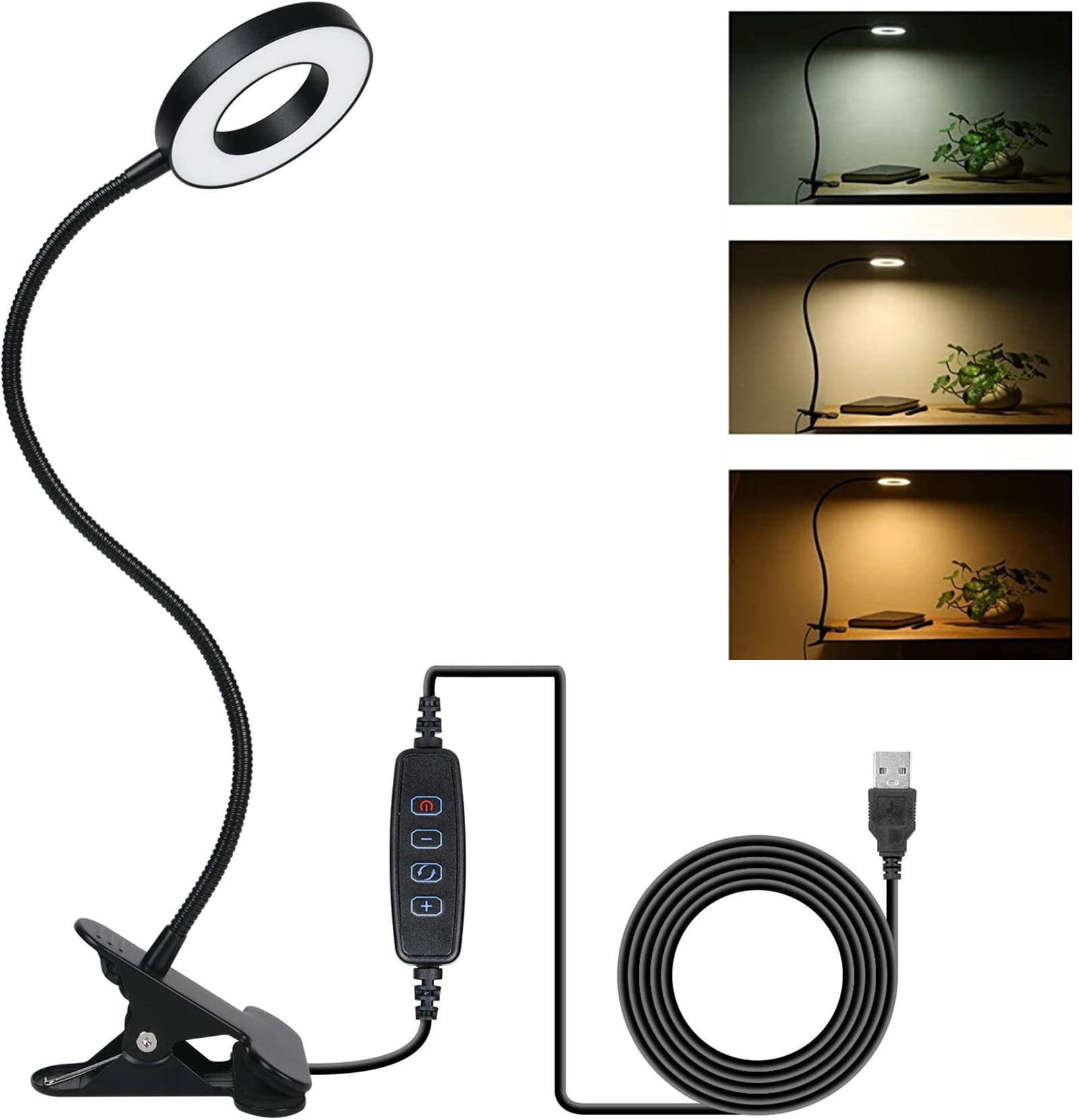 Lishumei Clip On LED Desk Lamp, 48 LED, 3 Color Modes, 10 Brightness ...