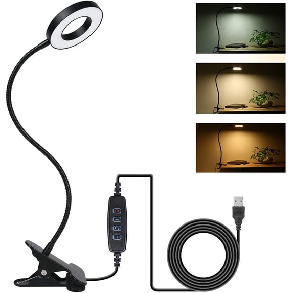 Lishumei Clip On LED Desk Lamp, 48 LED, 3 Color Modes, 10 Brightness ...