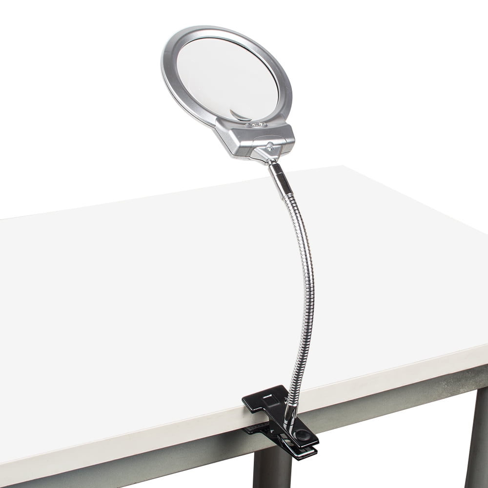 Clip Lighted Table Top Desk Magnifier Lamp LED Light Magnifying Glass ...