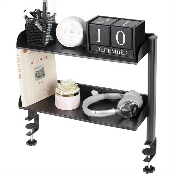 Clip-On Desktop Organizer 17.32 Inch Double-Layer Adjustable Metal Tray ...