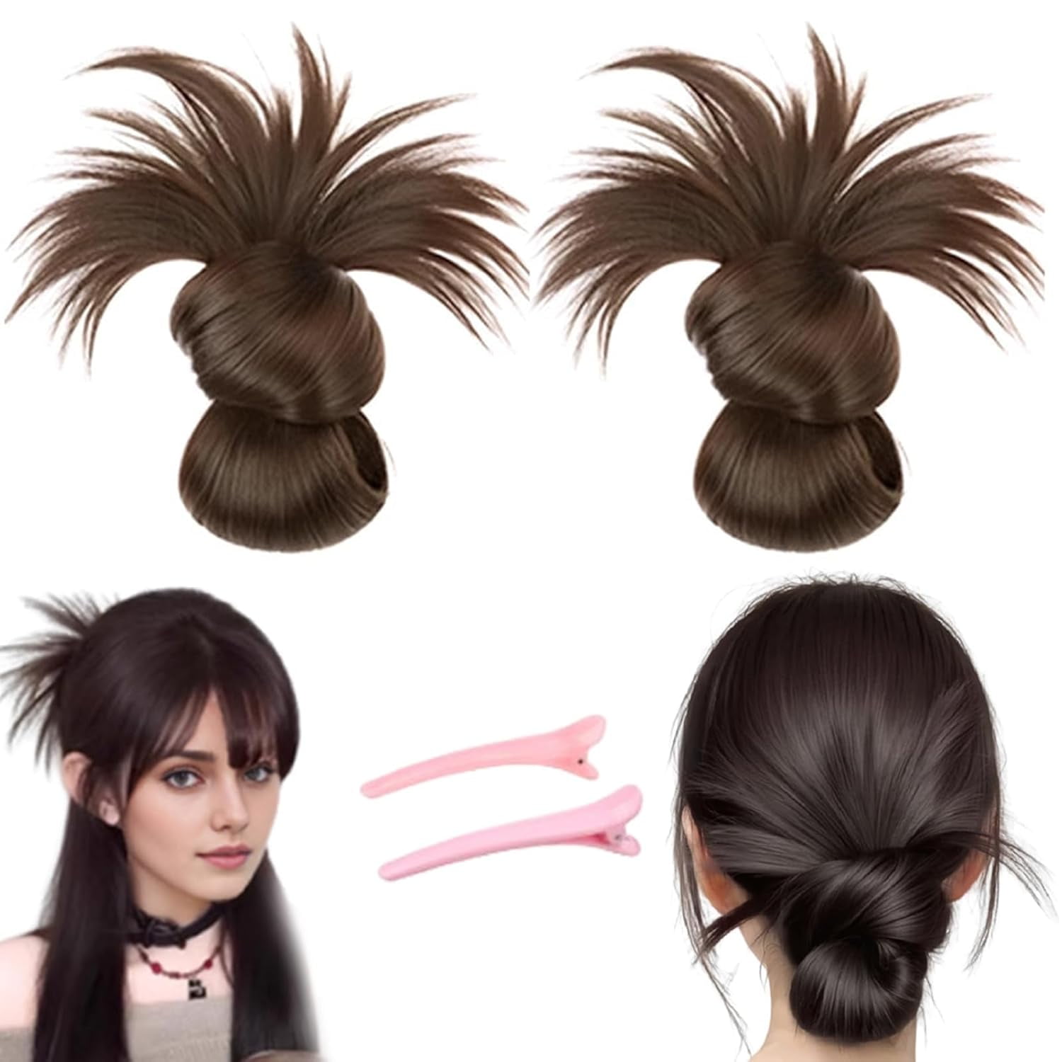 Clip-On Feathered Bun Wig, Claw Clip Messy Bun Hair Piece for Women ...