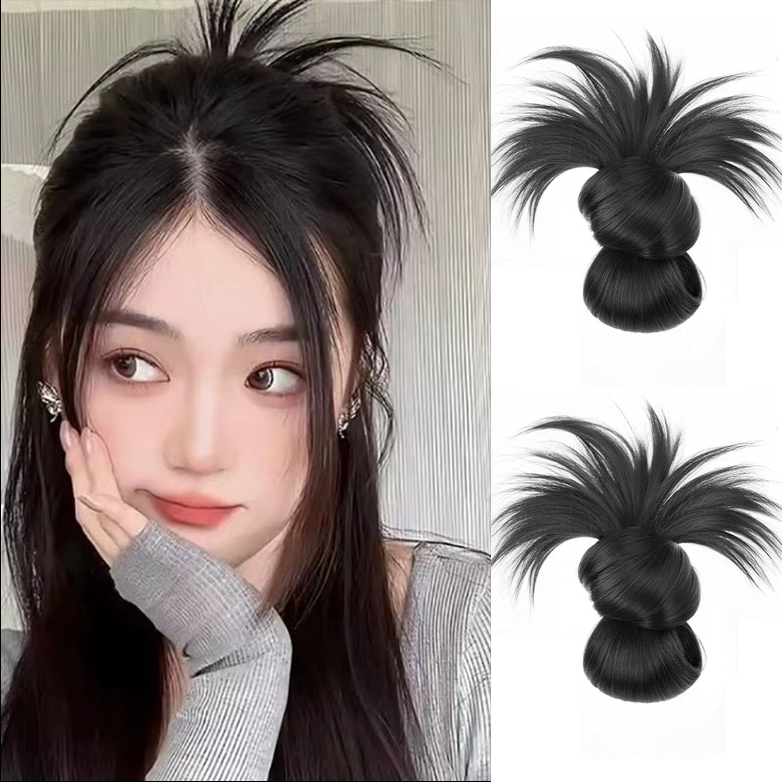 Clip-On Feathered Bun Wig, Hgyugrf Claw Clip Messy Bun Hair Piece ...
