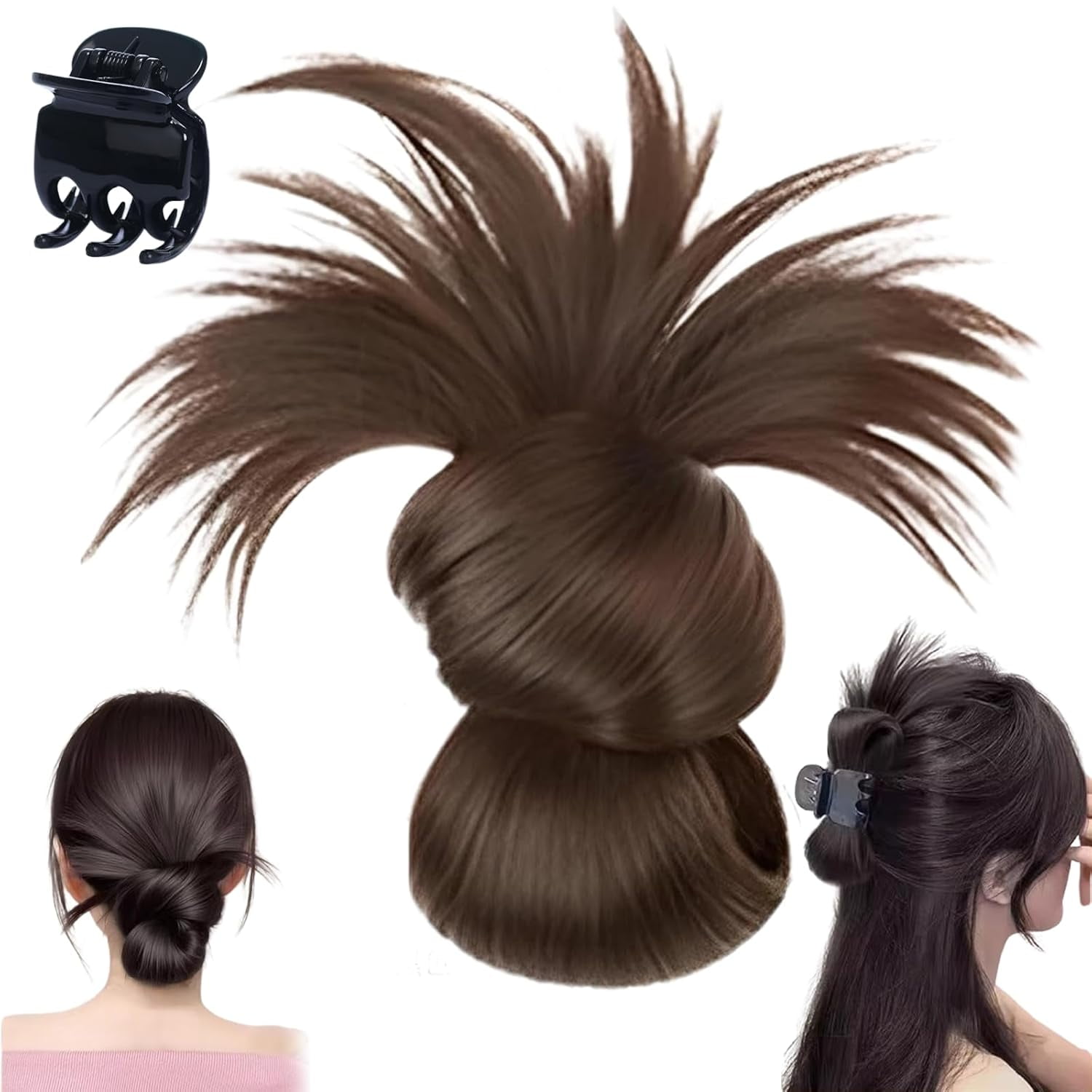 Clip-On Feathered Bun Wig - Messy Bun Hair Piece, Claw Clip Messy Buns ...