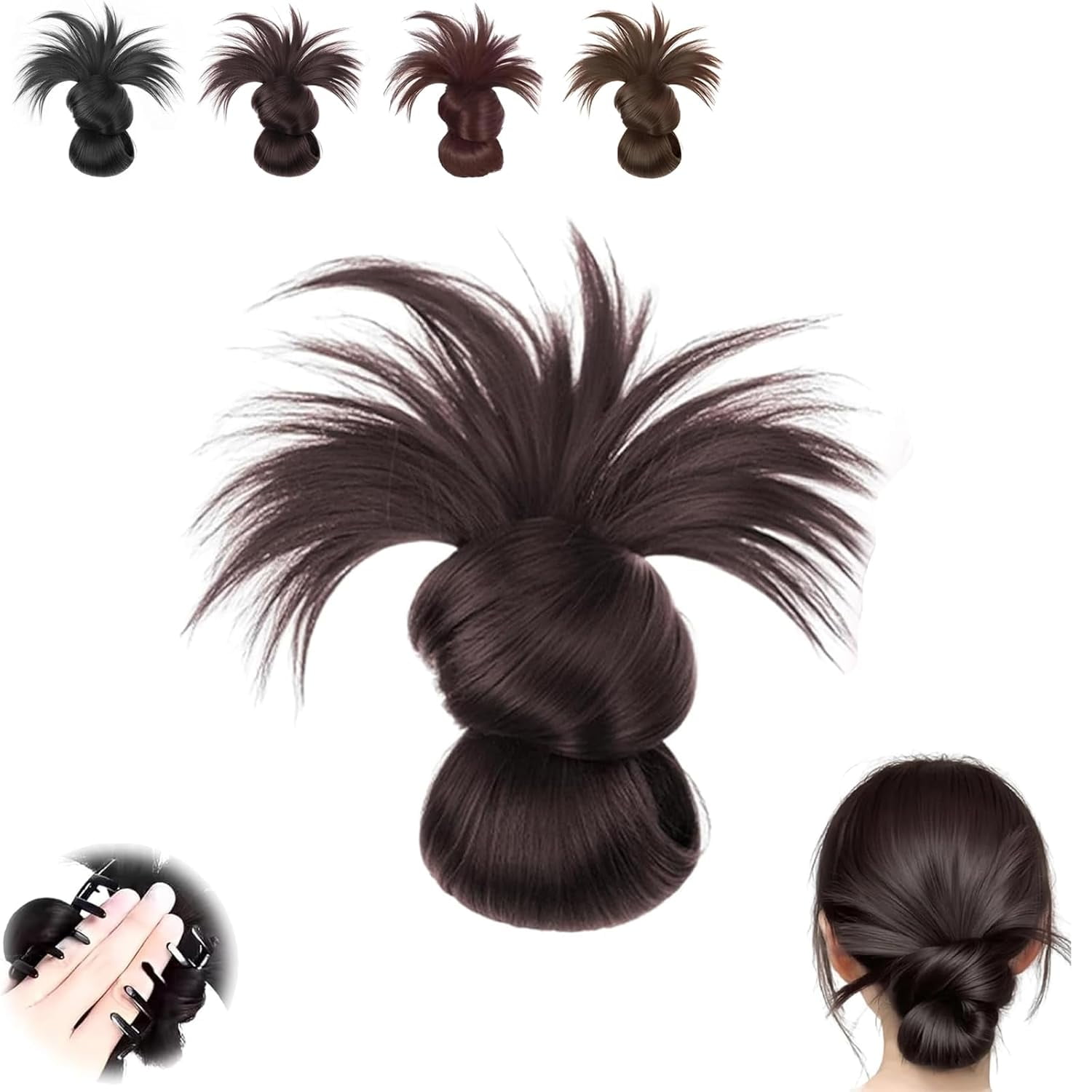 Clip-On Feathered Bun Wig, Messy Bun Hair Piece, Claw Clip Messy Buns ...