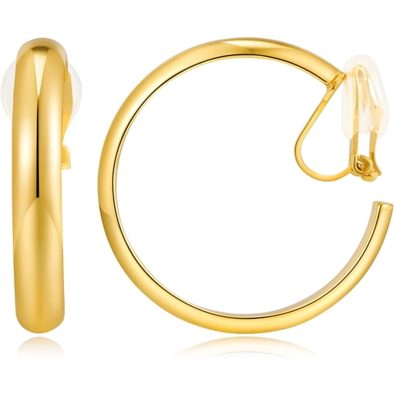 Clip On Hoop Earrings for Women Classic Large Chunky Hoops Clip On ...