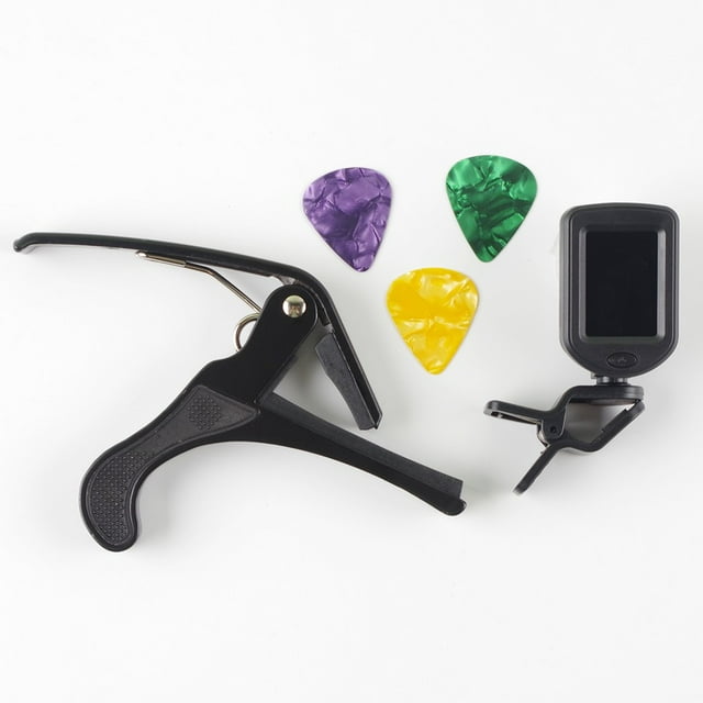 Clip-On LCD Guitar Tuner Capo 3 Picks Accessories Kit for Guitars Bass ...