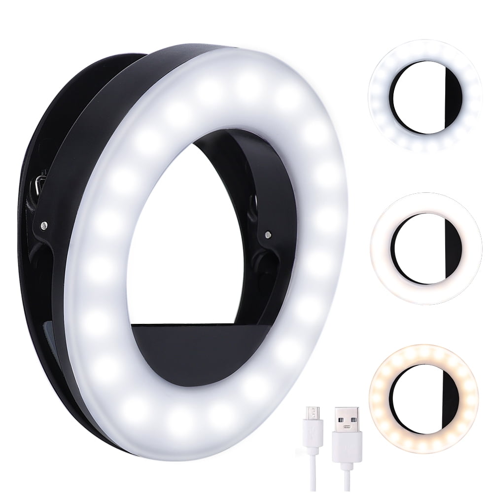 Clip On Selfie Ring Light with 3 Light Modes Stepless Brightness for ...
