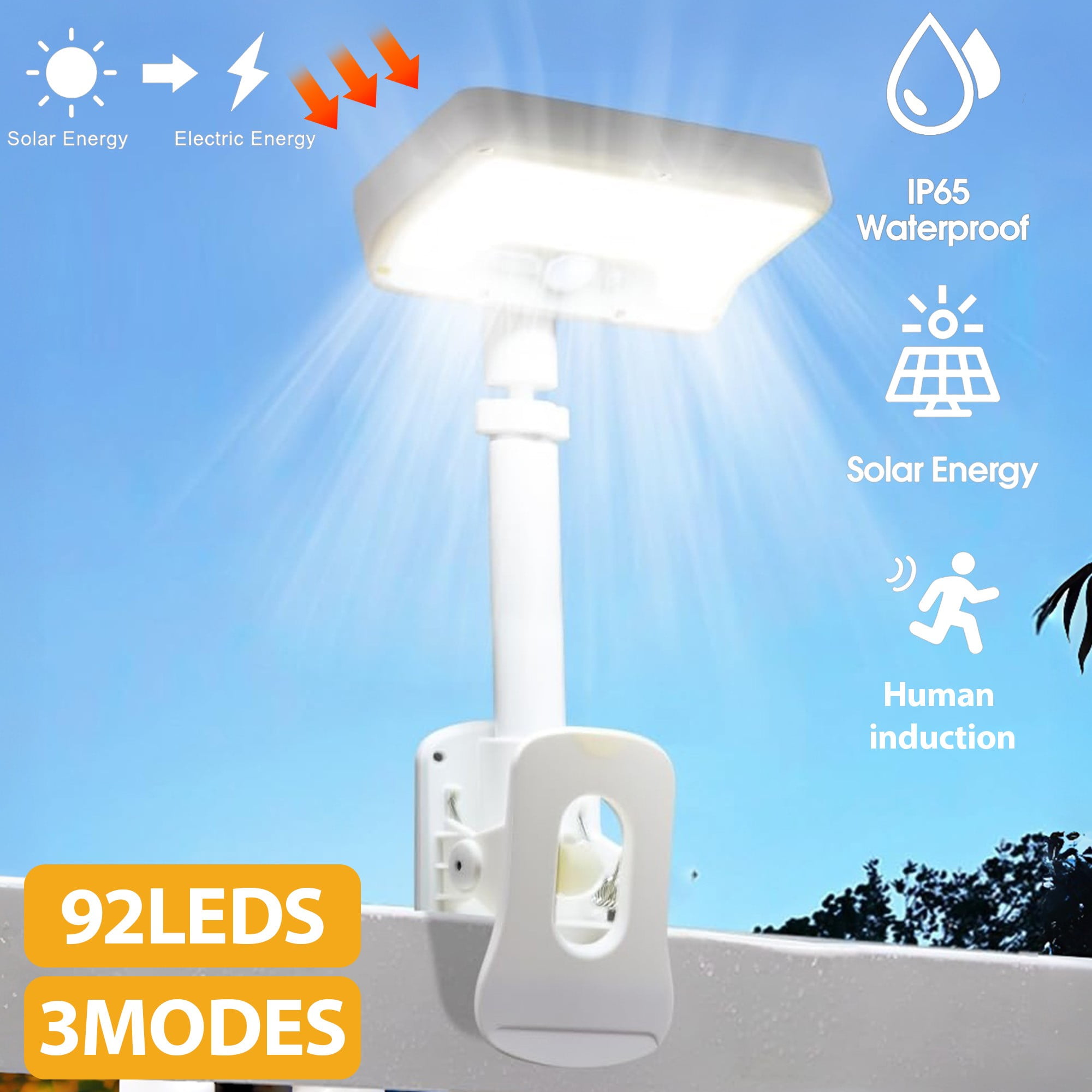 Clip On Solar Motion Lights Outdoor Garden Waterproof Fence Garage ...