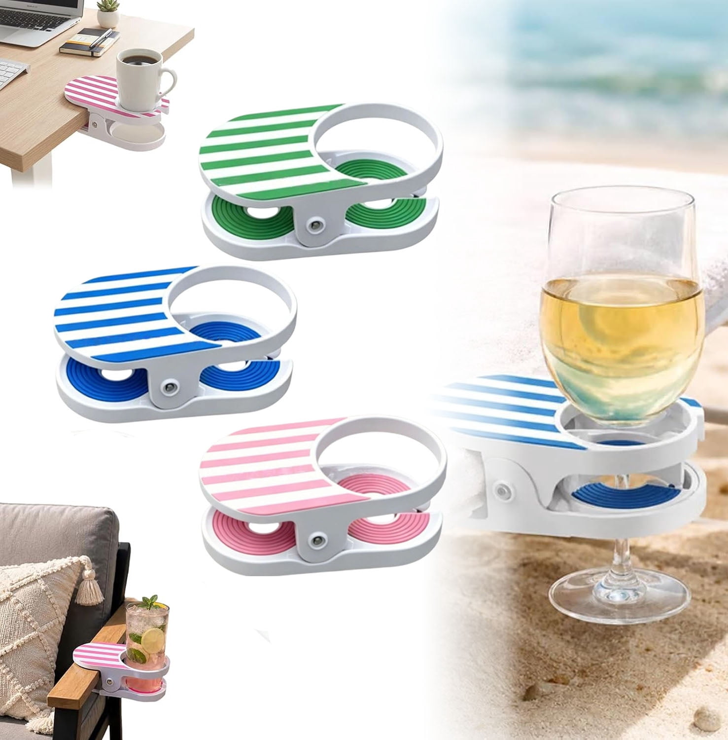Clip‑On Stripe Drink Holder, Portable Adjustable Cup Holder - Secure ...