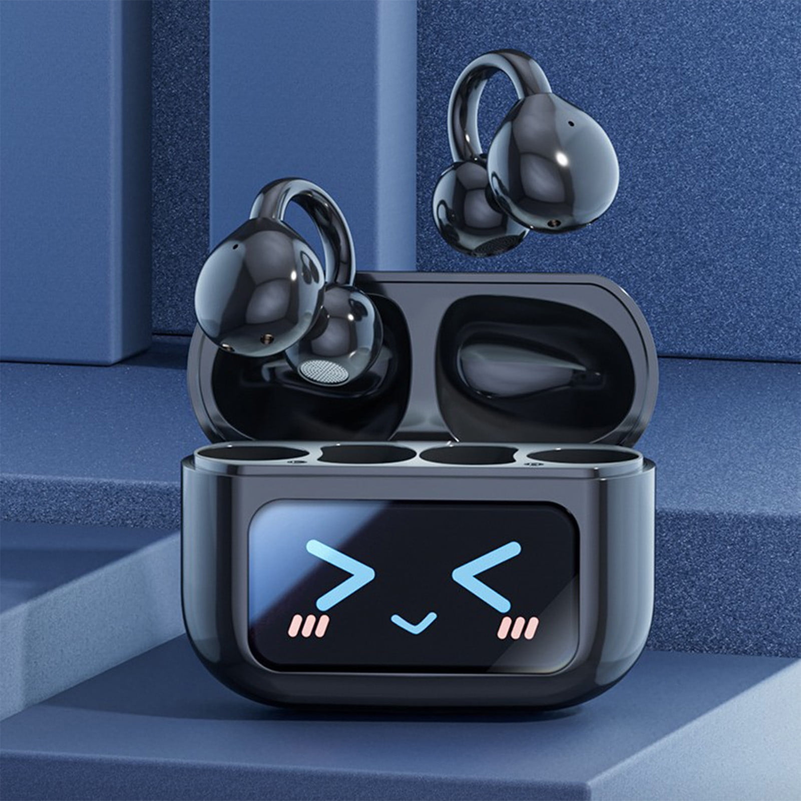 Clip-On True Wireless Bluetooth 5.4 Earbuds with Full-Color Digital ...
