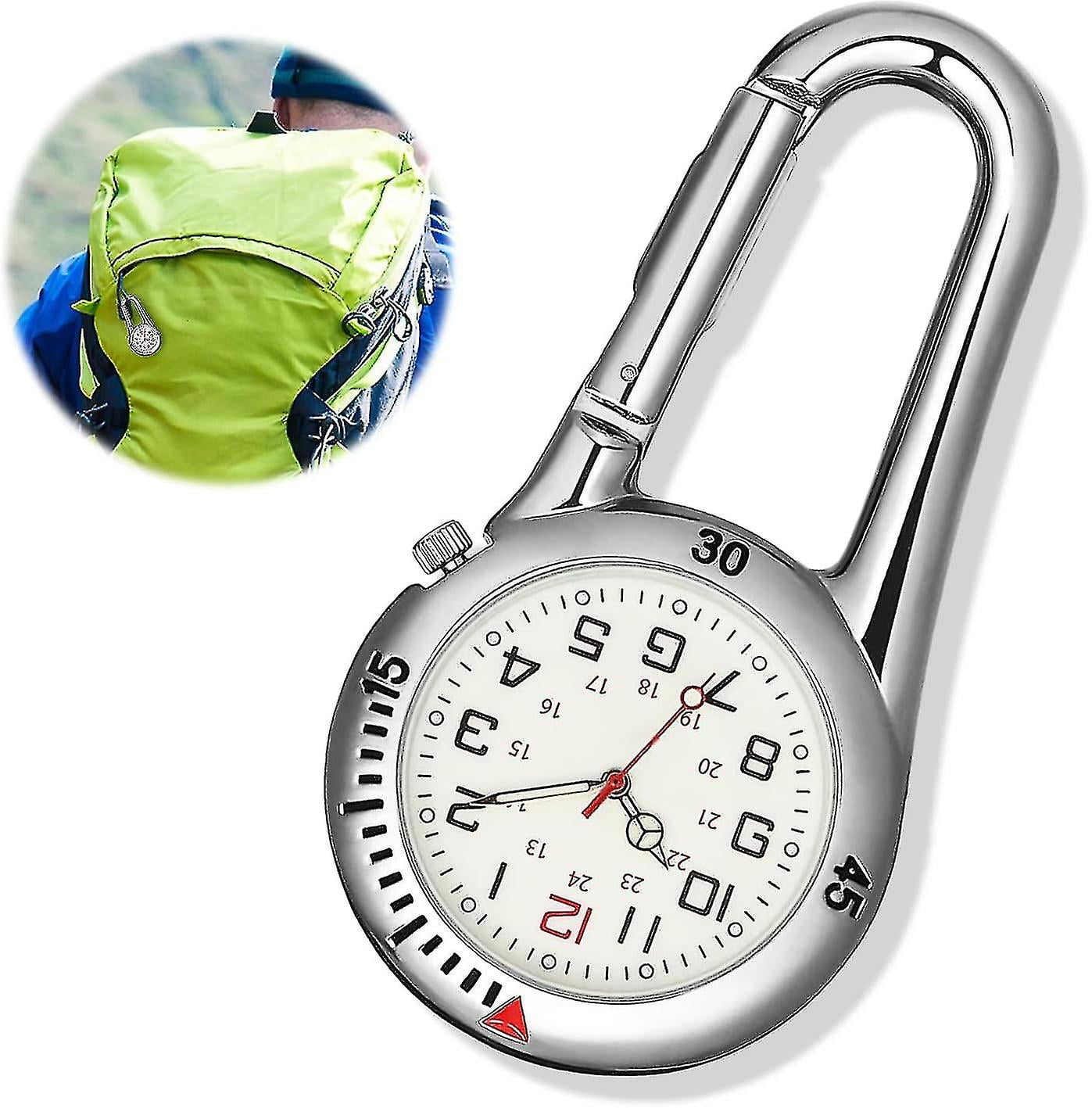 Clip On Watch, Pocket Carabiner Watch Black Luminous Dial Quartz Watch ...