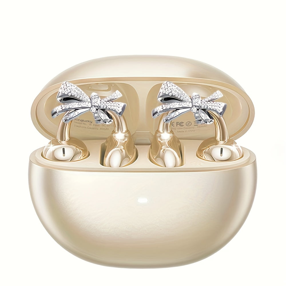 Clip-On Wireless Earbuds with Gemstone Earrings, HD Stereo & ANC, Open ...