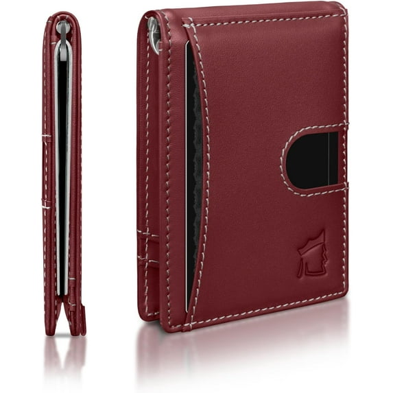Clip Slim Leather Wallet for Men with RFID Blocking & Clip - Minimalist ...