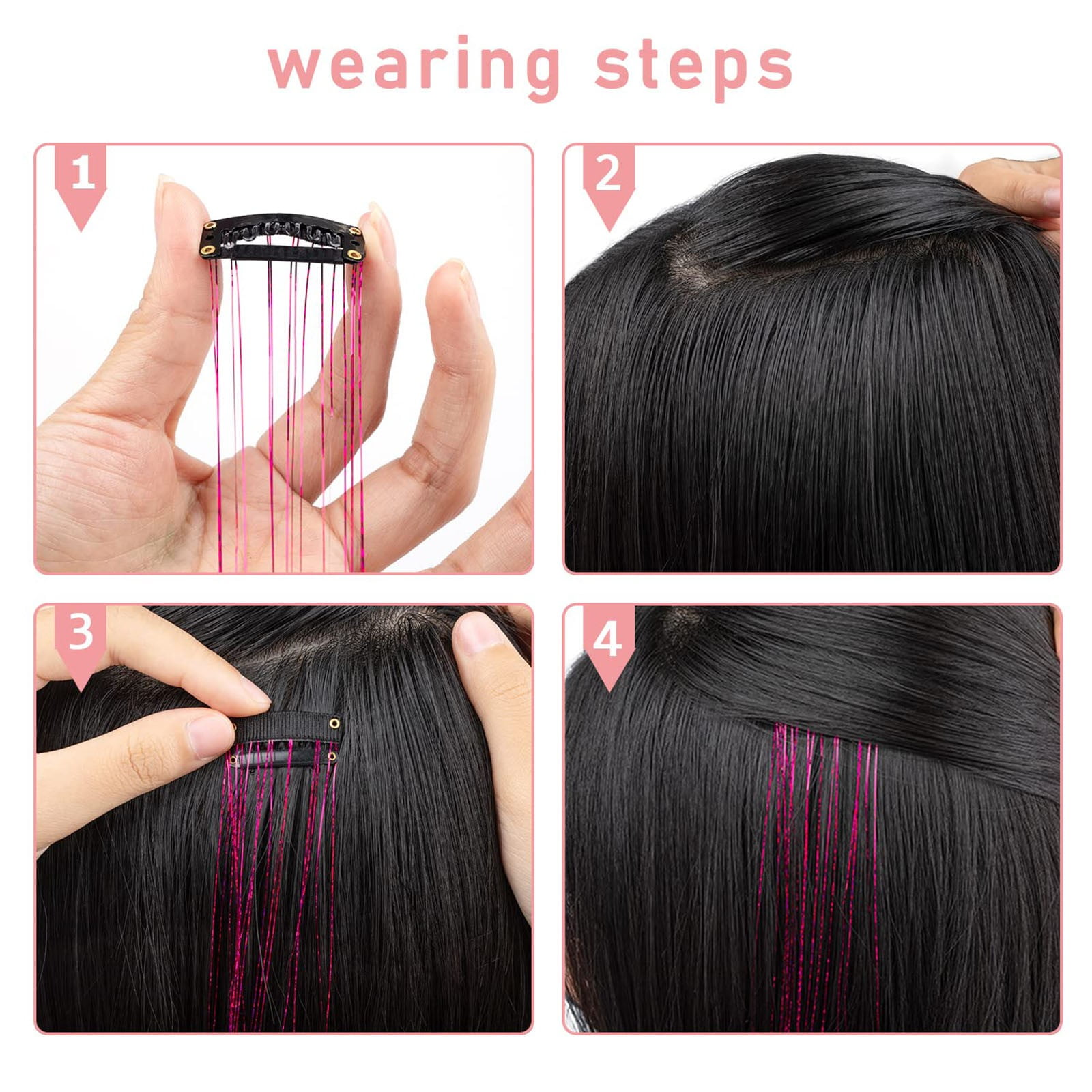 Clip In Tinsel Hair Extensions, 19.7 Inch Glitter Fairy Hair Tinsel Kit ...