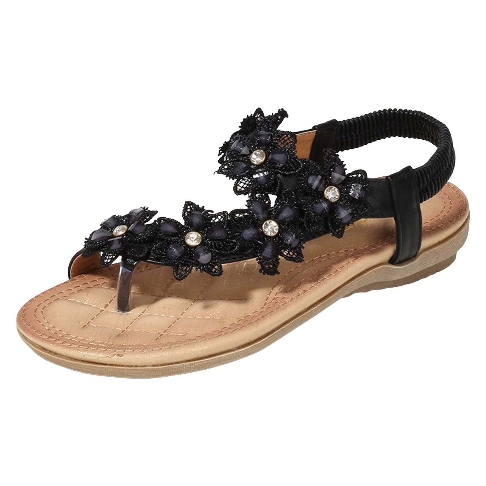 Clip Toe Lace Flowers Sandals for Women Open Toe Flats Sandals Summer ...