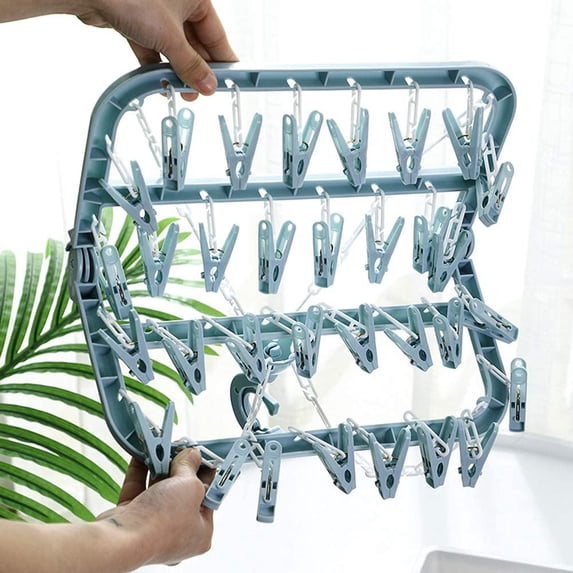 Clip and Drip Hanger Clothes Hanger Drying Rack 32 Clips (Light Blue ...