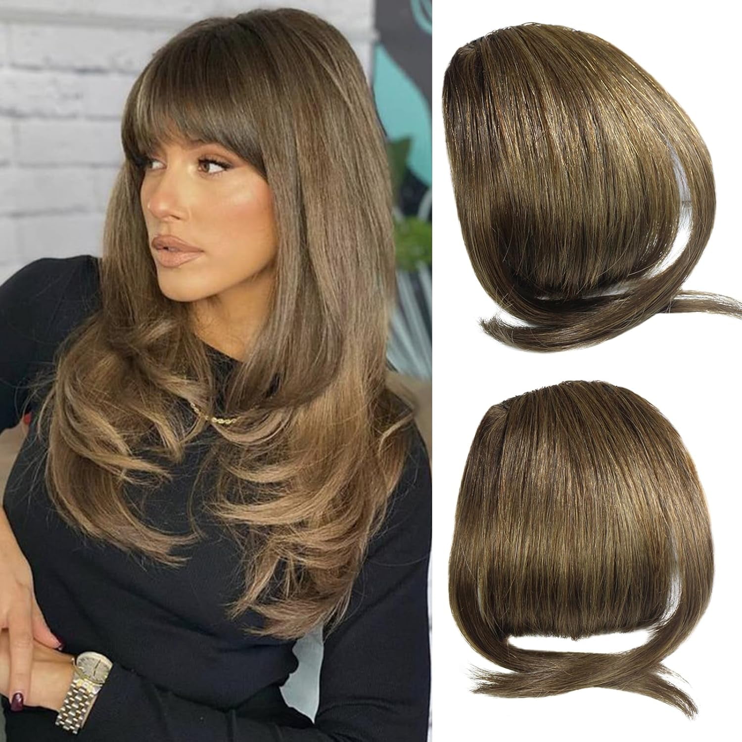 Clip in Bangs-100% Real Human Hair French Bangs Hairpieces Ash Brown ...