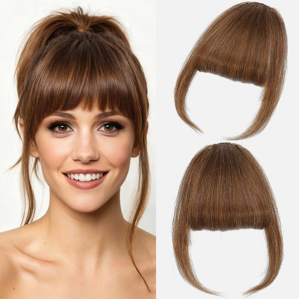 Clip in Bangs,Human Hair French Fake Bangs Hair Clip for Women Dark ...