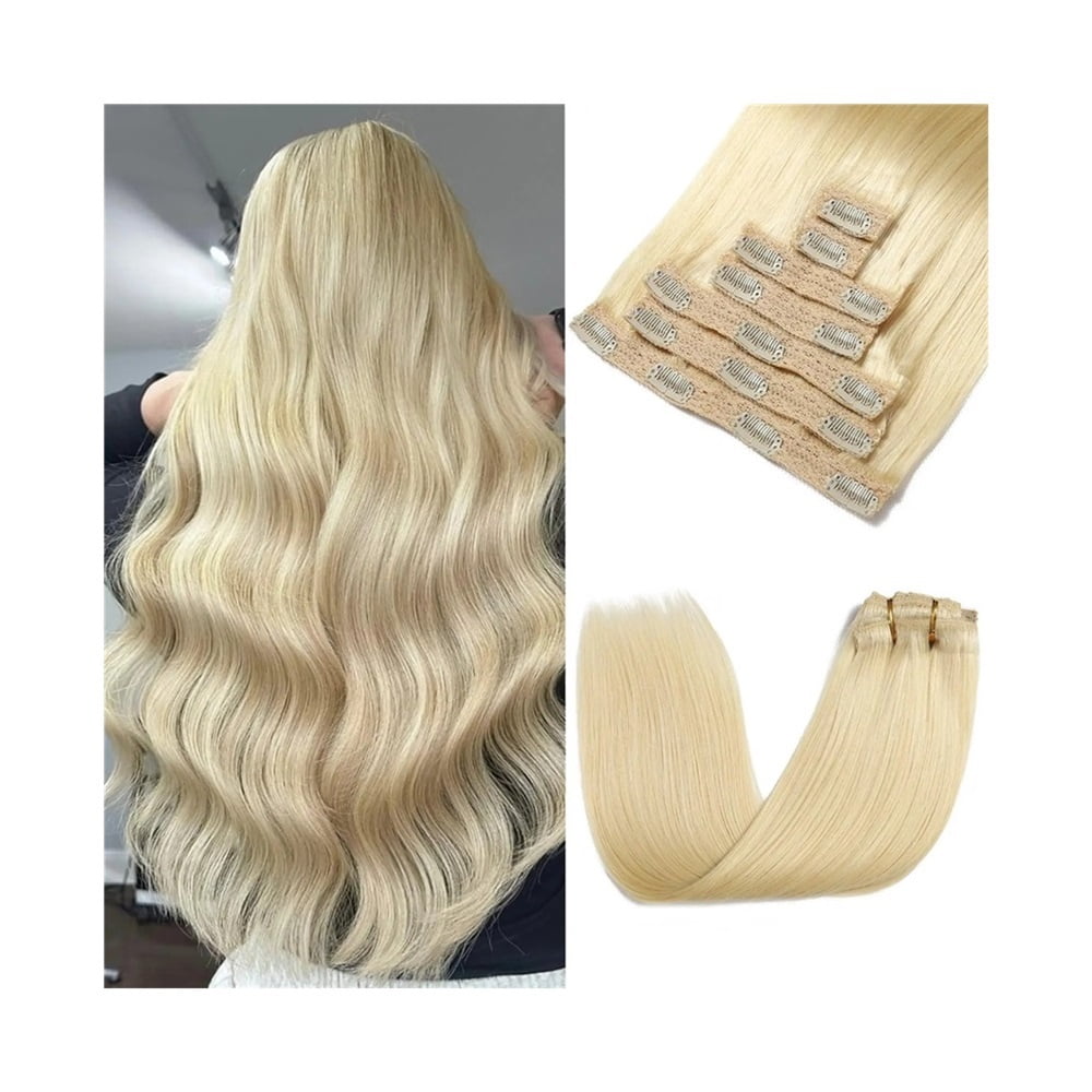 Clip in Hair Extensions 100% Remy Human Hair, #613 120g Natural soft ...