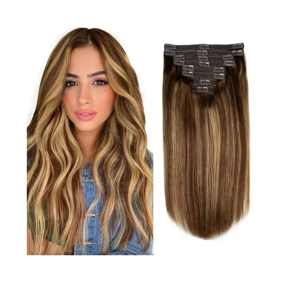 Clip in Hair Extensions 100% Unprocessed Straight Human Hair Double ...