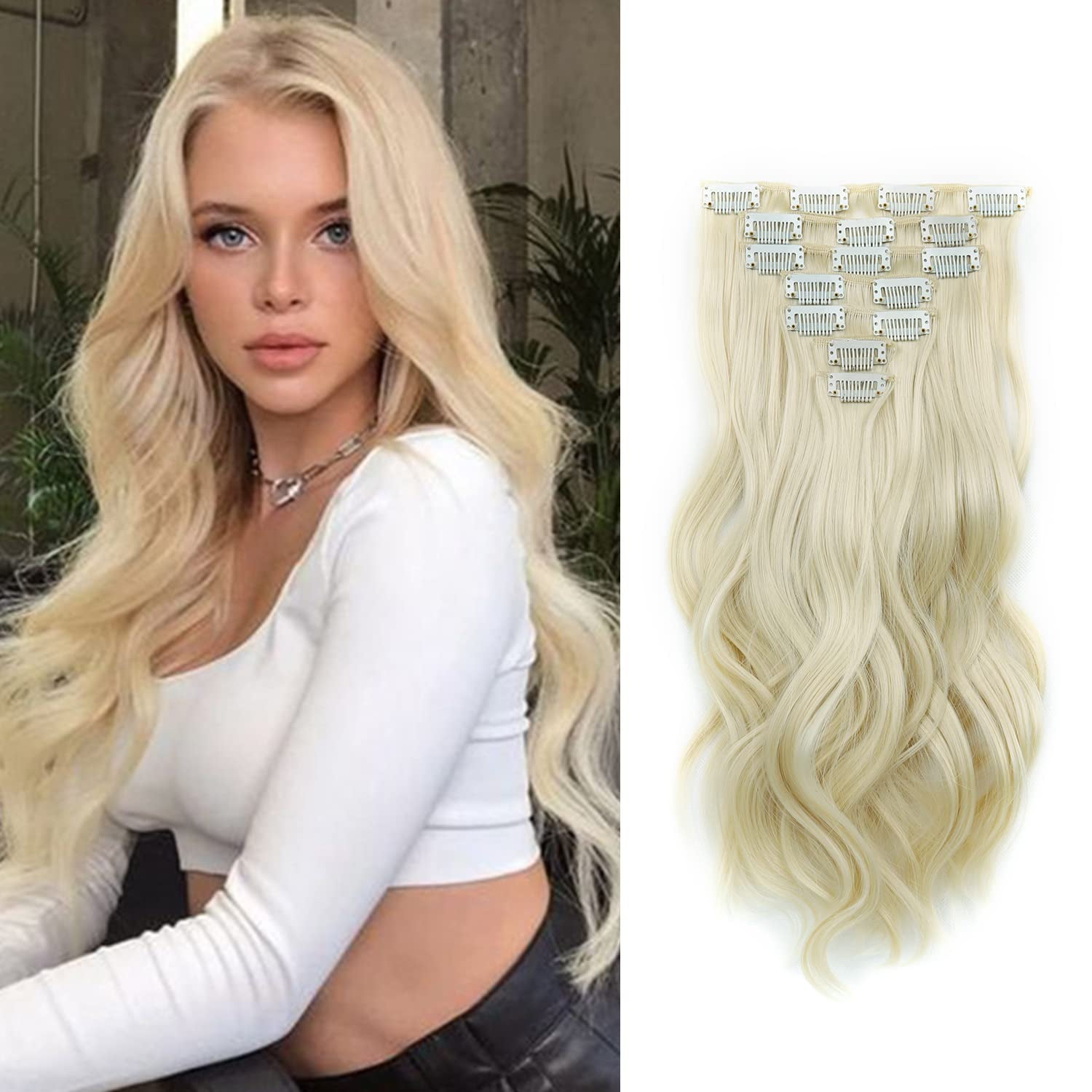 Clip in Hair Extensions, 16Inches 7Pcs Blonde Hair Extension Synthetic ...