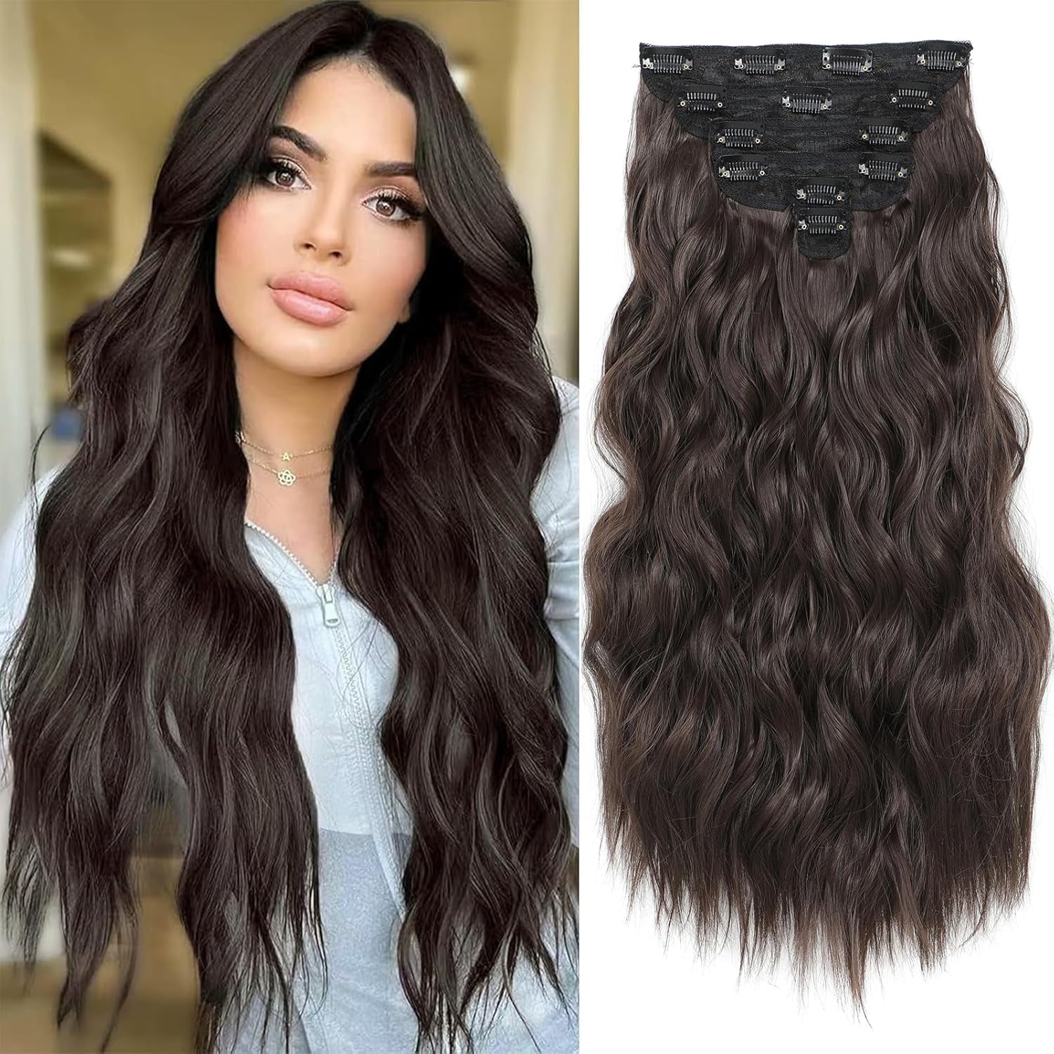 Clip in Hair Extensions 6 PCS Natural Soft Hair Blends Well Hair ...