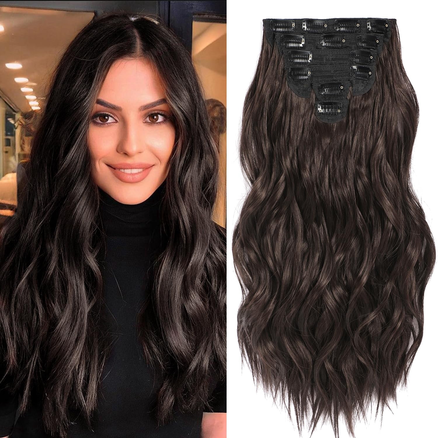 Clip in Hair Extensions, 6 PCS Natural & Soft Hair & Blends Well Hair ...