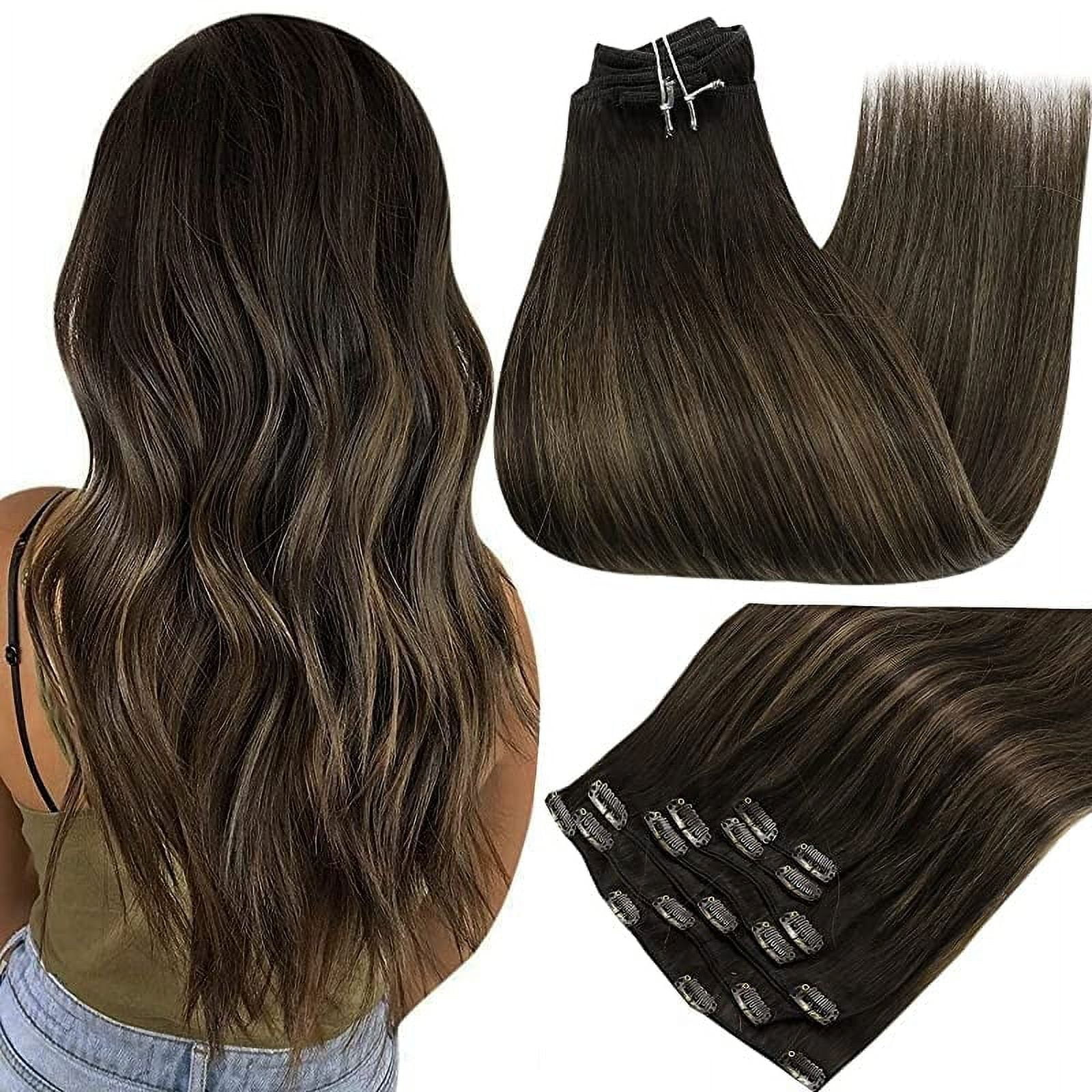 Clip-in Hair Extensions - Human Hair Clips Balayage (Highlights) 7pcs ...