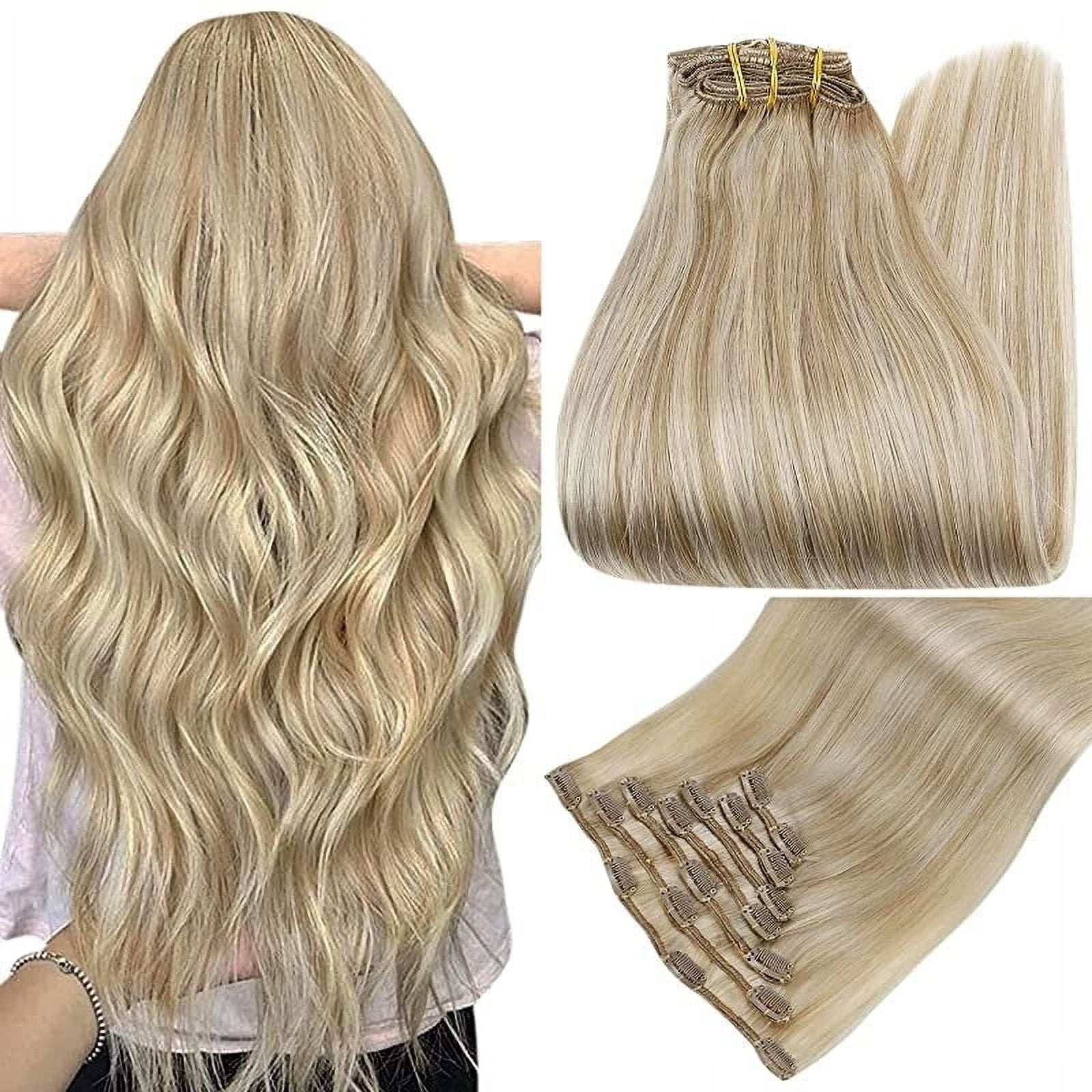 Clip-in Hair Extensions - Human Hair Clips Balayage (highlights) 7pcs ...