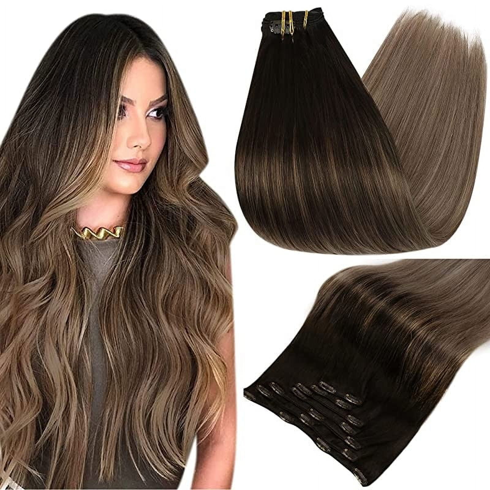 Clip-in Hair Extensions - Human Hair Clips Balayage (highlights) 7pcs ...